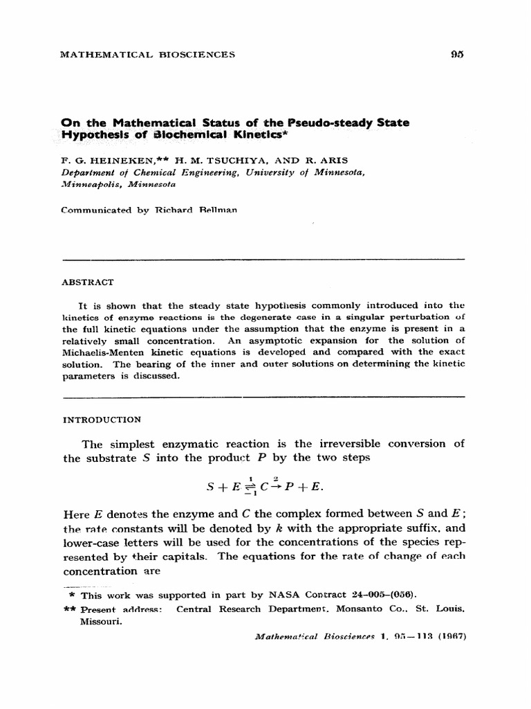 On The Mathematical Status of The Pseudo-Steady State | PDF | Enzyme Kinetics | Mathematical Objects