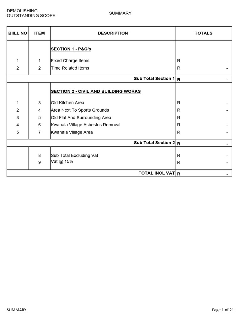Demolition Outstanding Scope BoQ | PDF | Value Added Tax | Asbestos