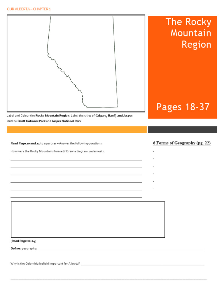 Our Alberta Activity Booklet Chapter 2 The Rocky Mountain Region | PDF ...