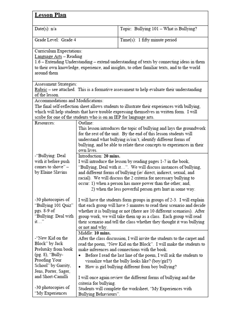 Lesson #1 - L - A - Bullying 101 | PDF | Bullying | Cognition