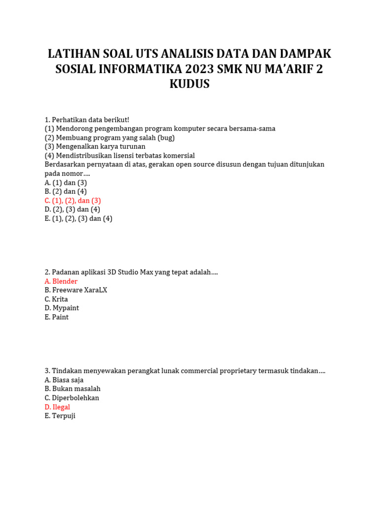 Latihan Soal Analisis Data | PDF