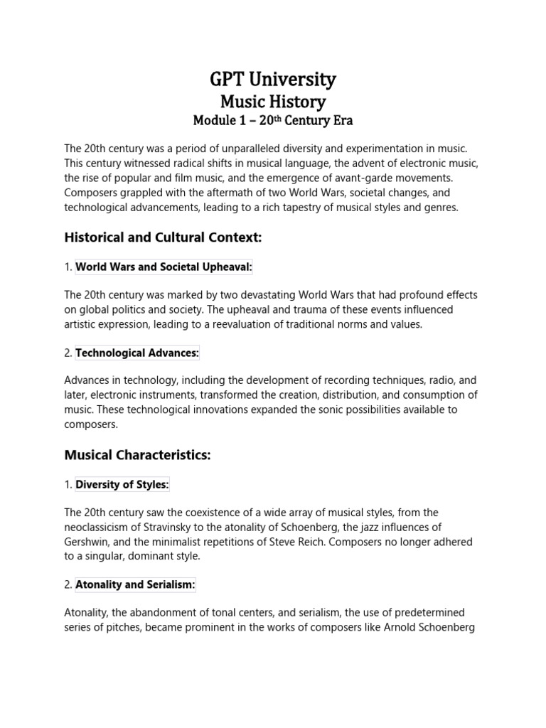 Music History - Module 5 - 20th Century Era | PDF | Electronic Music ...