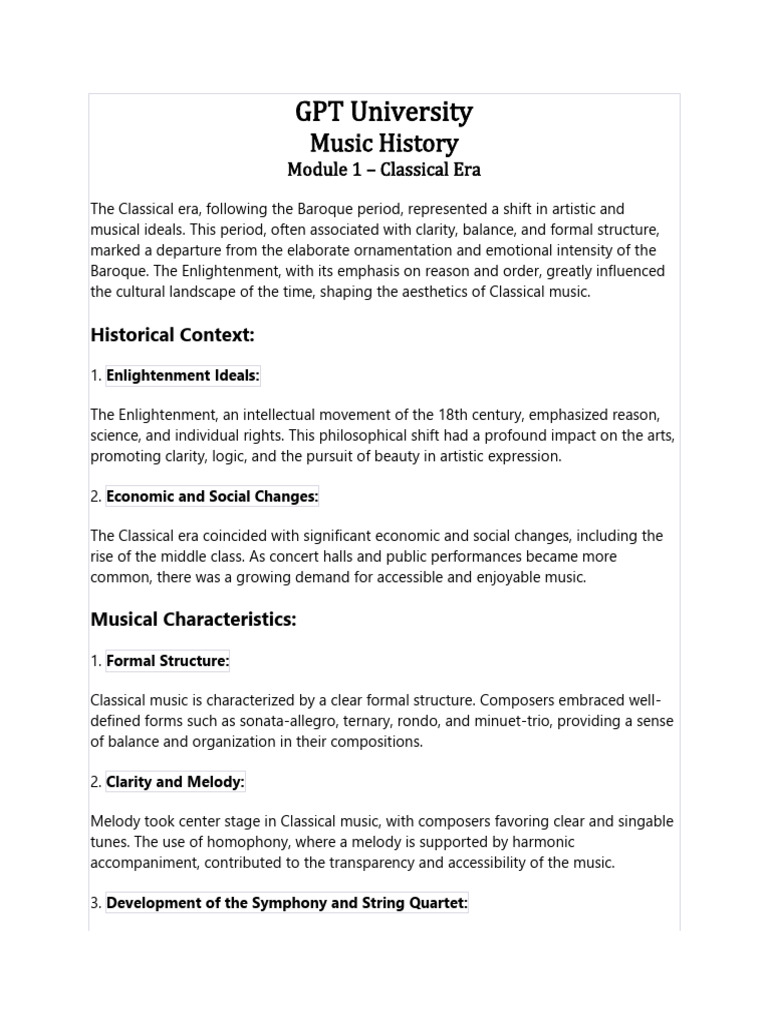 Music History - Module 2 - Classical Era | PDF | Classical Period ...