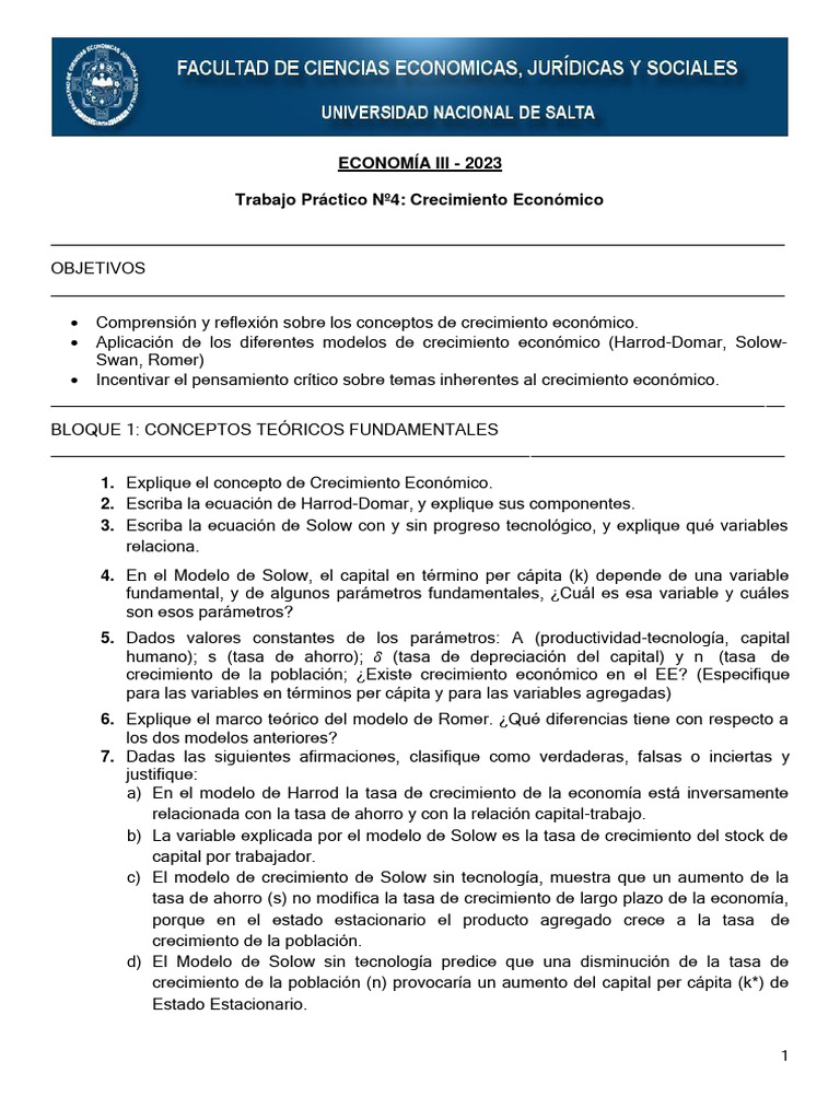TP4 Crecimiento Económico 2023 | PDF | Crecimiento económico | Desarrollo economico