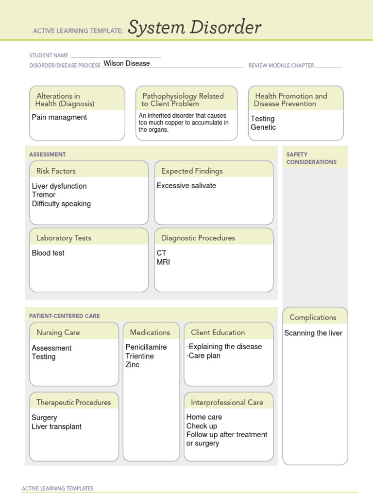 6 - Wilson Disease - ATI Active Learning Template System Disorder-1 | PDF