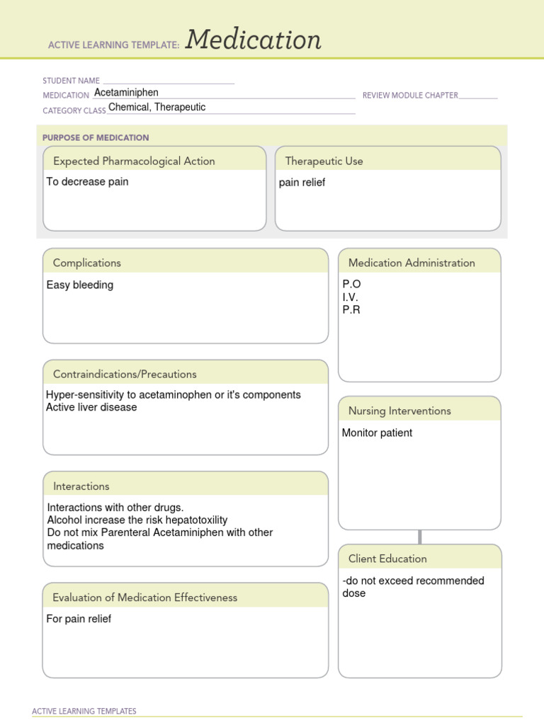 4 Acetaminiphen Active Learning Template Medication | PDF