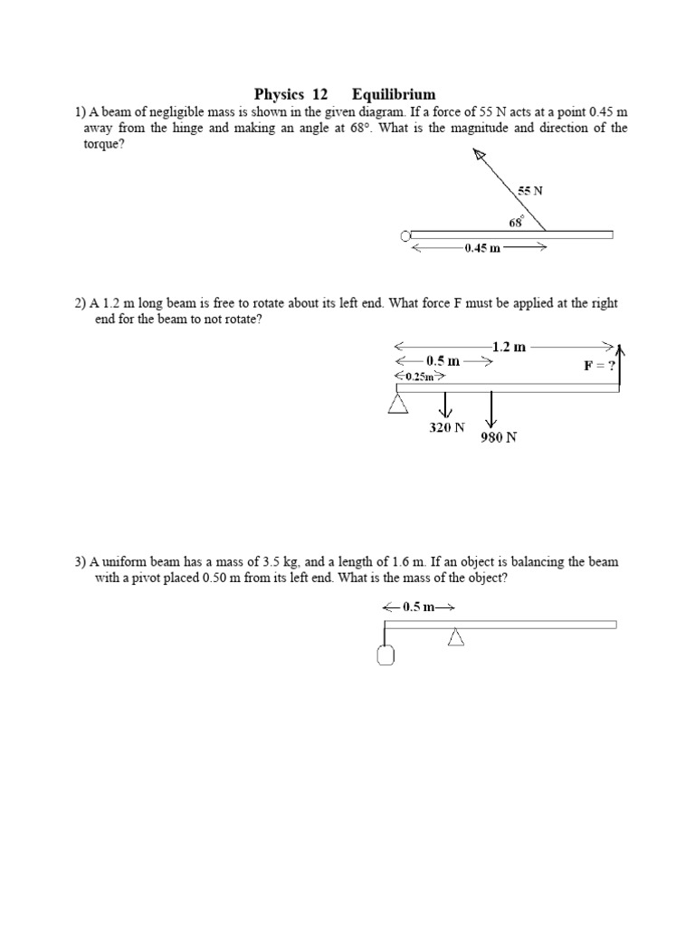 Phy 12 Equilibrium Worksheet | PDF