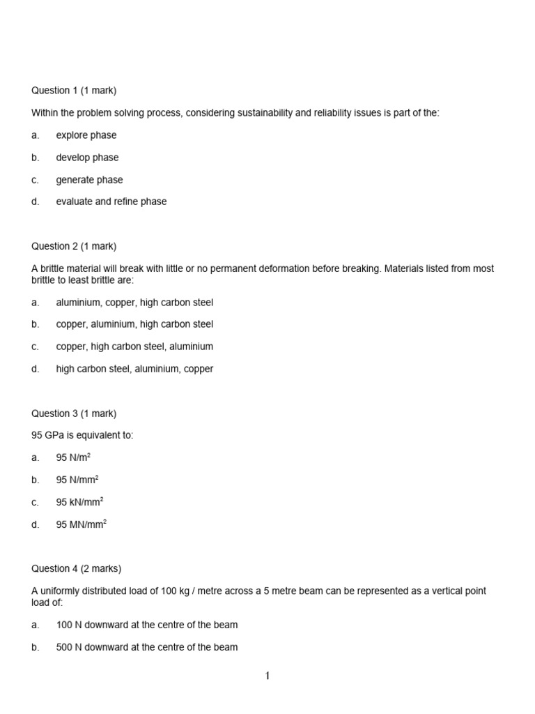 2021 Engineering Unit 3 Practice Exam 2A Draft v1 | PDF | Beam ...