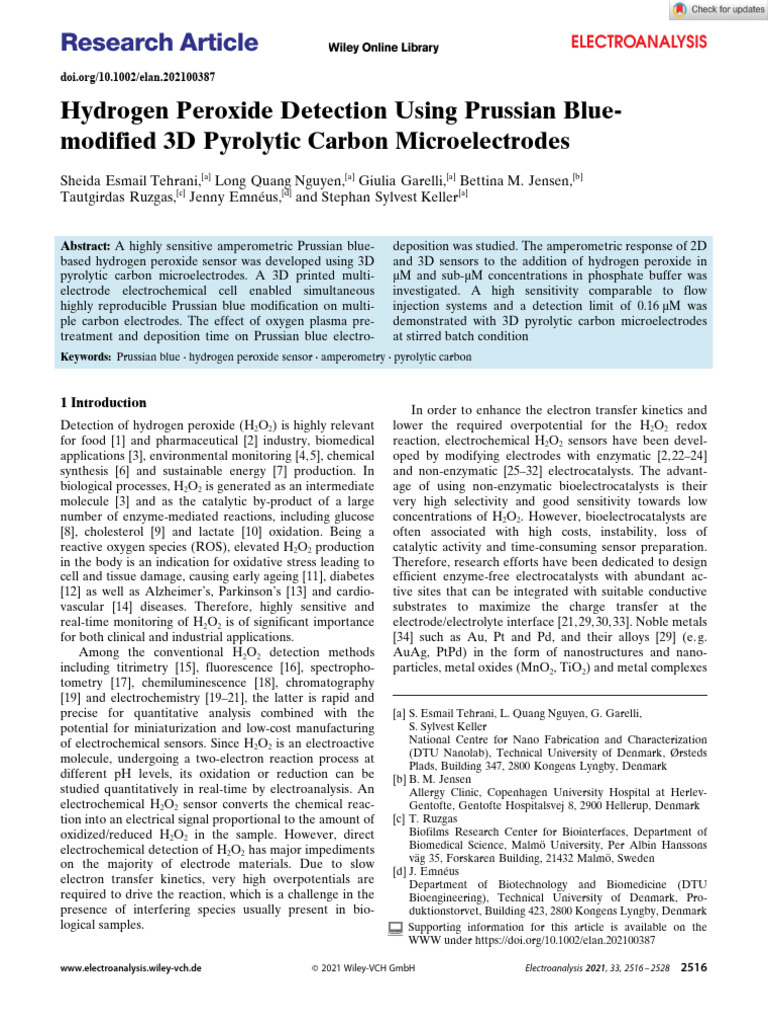 Electroanalysis - 2021 - Esmail Tehrani - Hydrogen Peroxide Detection ...