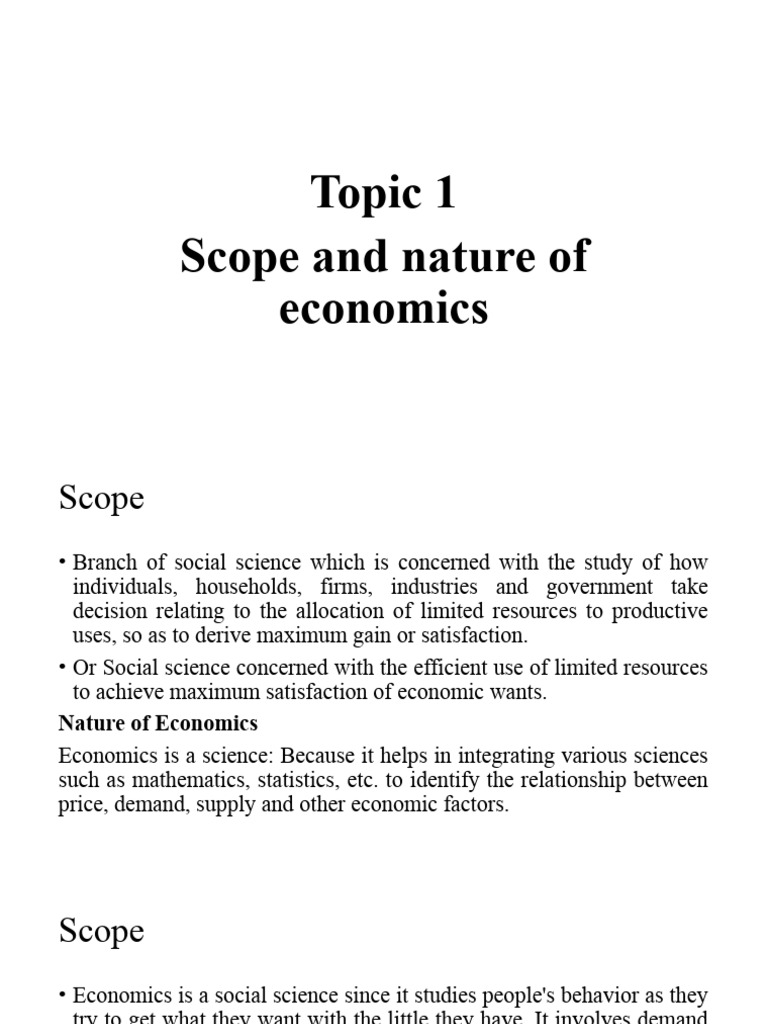 Scope and Nature of Economics Topic 1 | PDF | Economics | Microeconomics