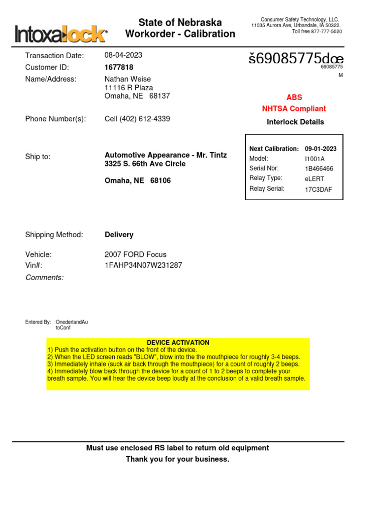 Work Order | PDF | Vehicle Industry | Vehicle Technology