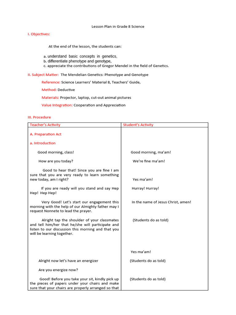 My Lesson Plan | PDF | Dominance (Genetics) | Genetics