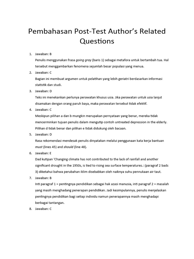 Pembahasan Post-Test Author's Related Questions | PDF
