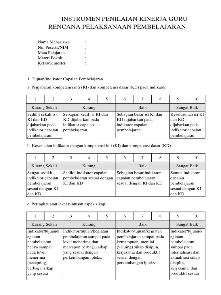 Instrumen Penilaian Kinerja Guru | PDF