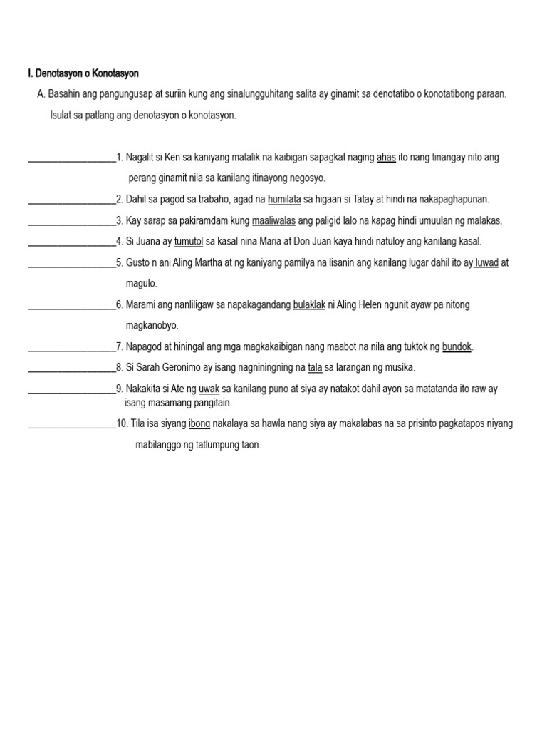 Denotasyon o Konotasyon | PDF