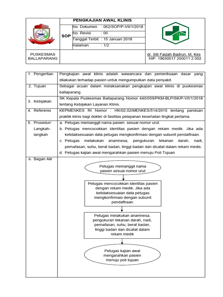 7.2.1.1a SOP PENGKAJIAN AWAL KLINIS Baru | PDF | Pengembangan Diri | Kesehatan Holistik