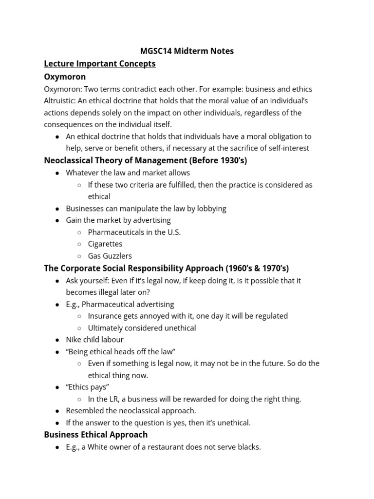 MGSC14 Midterm Notes | PDF | Utilitarianism | Corporate Social ... MGSC14 Midterm Notes | PDF | Utilitarianism | Corporate Social ...