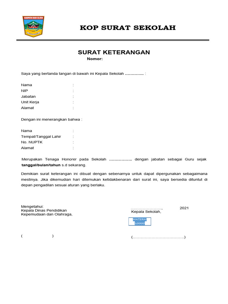 Contoh Surat Keterangan Honor | PDF