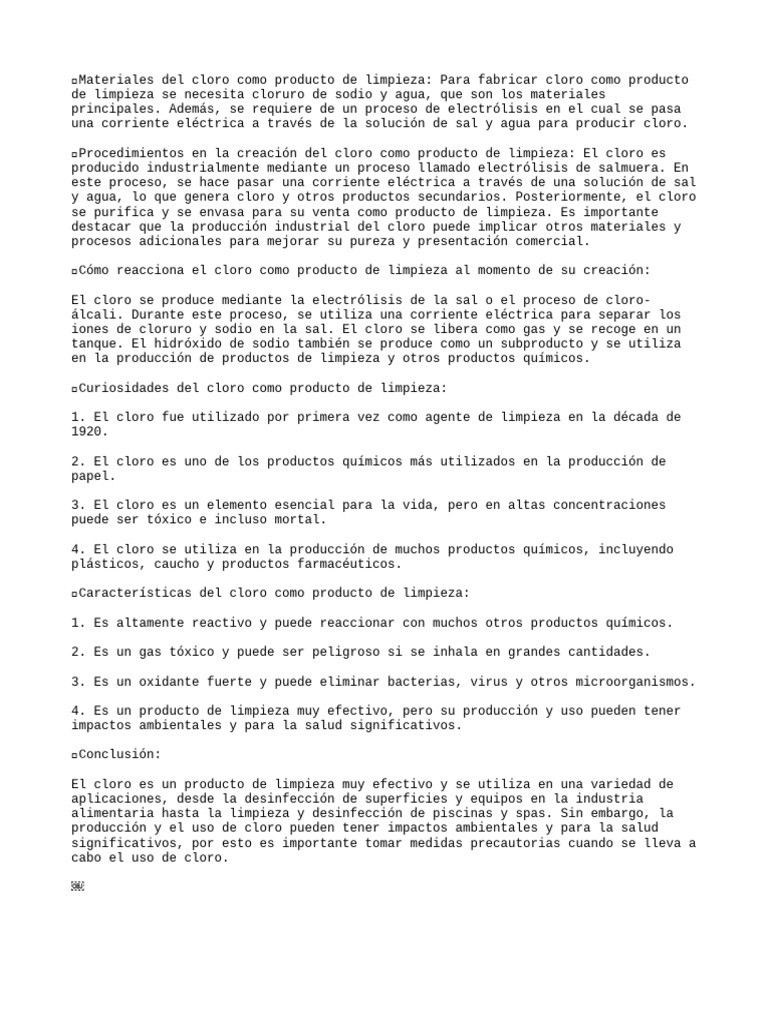 Información Sobre El Cloro Pdf Cloro Industria Química