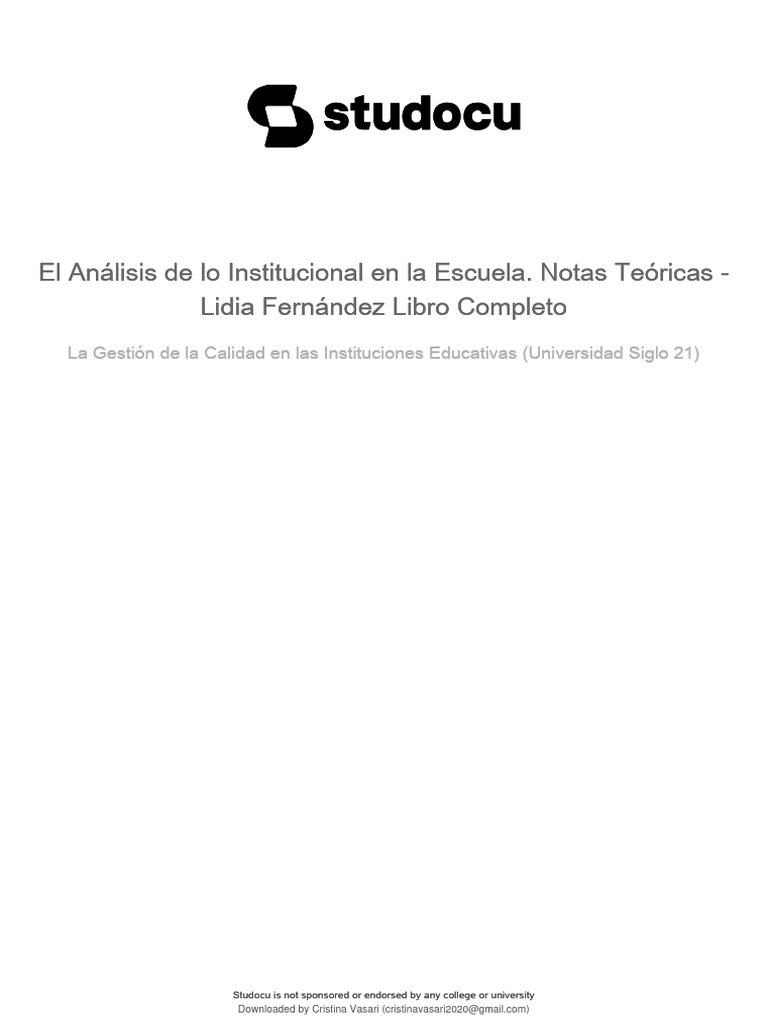 El Analisis de Lo Institucional en La Escuela Notas Teoricas Lidia ...