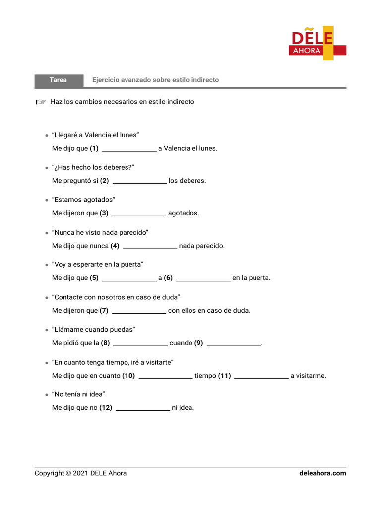 Ejercicio Avanzado Sobre Estilo Indirecto | PDF