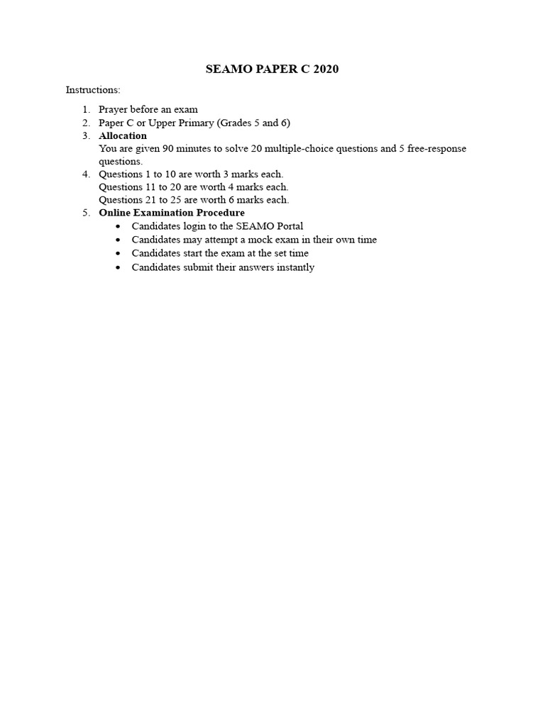 Seamo Paper C 2020 | PDF | Elementary Mathematics | Mathematics