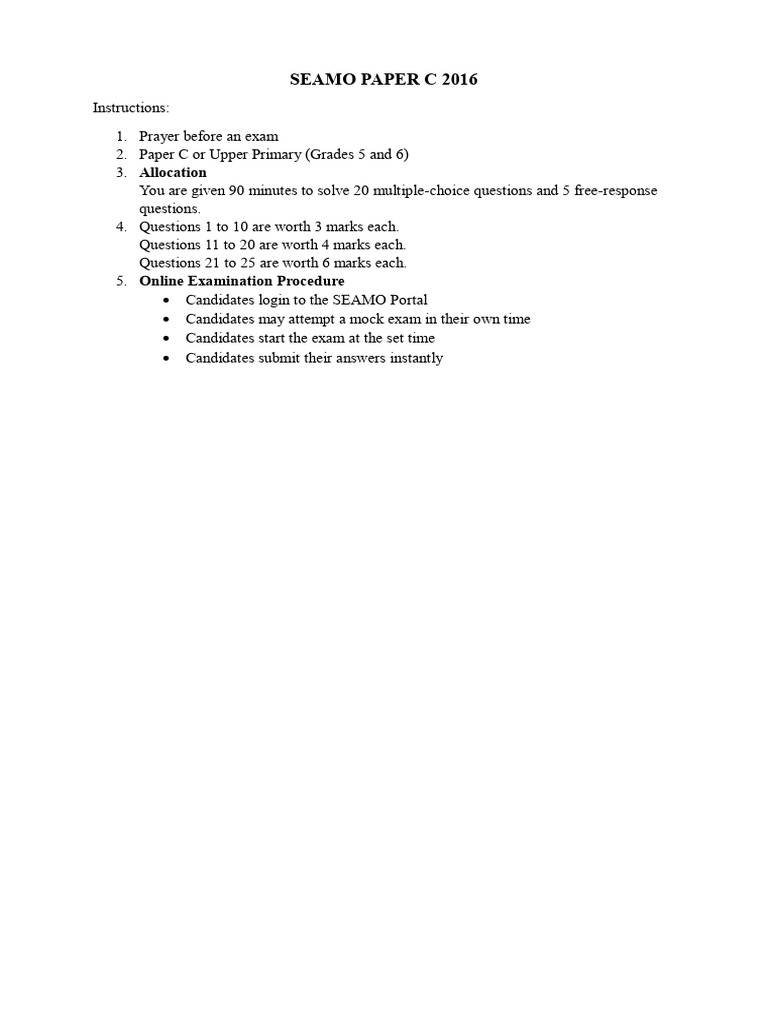 Seamo Paper C 2016 | PDF | Area | Elementary Mathematics