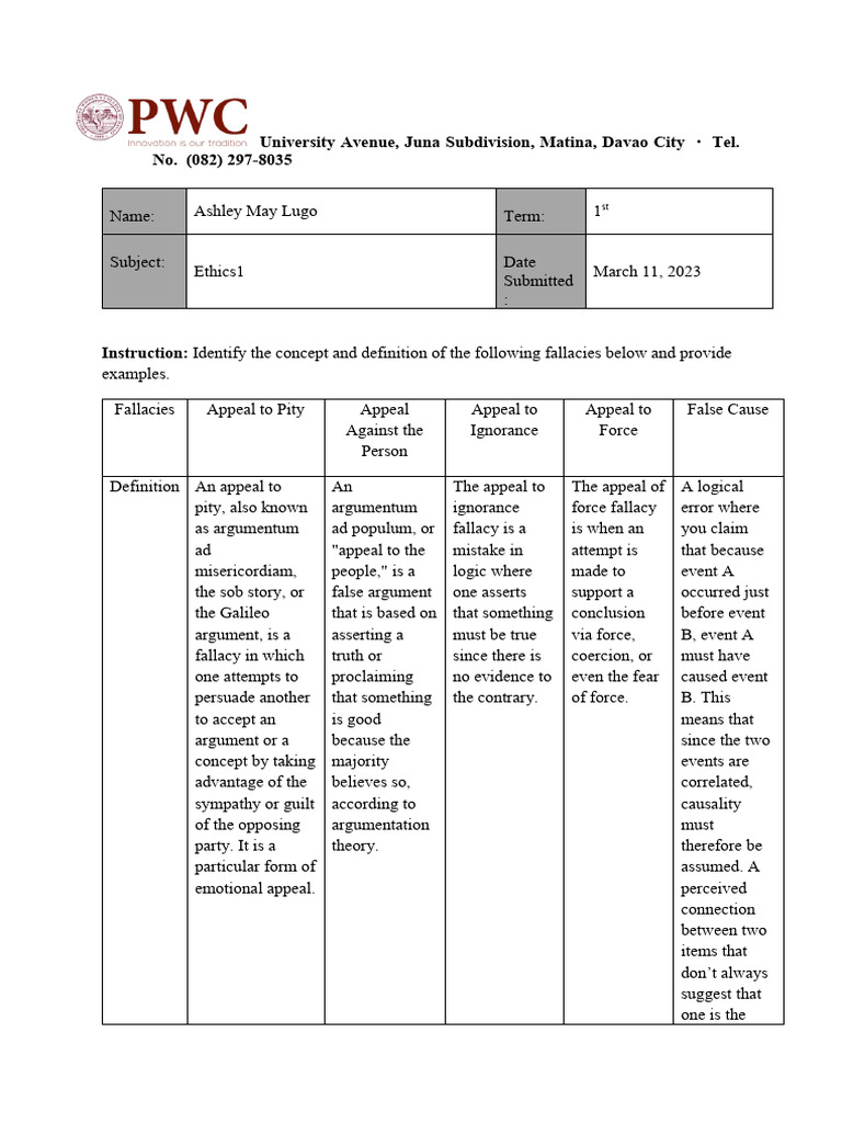Ethics Fallacy | PDF | Argument | Fallacy Ethics Fallacy | PDF | Argument | Fallacy