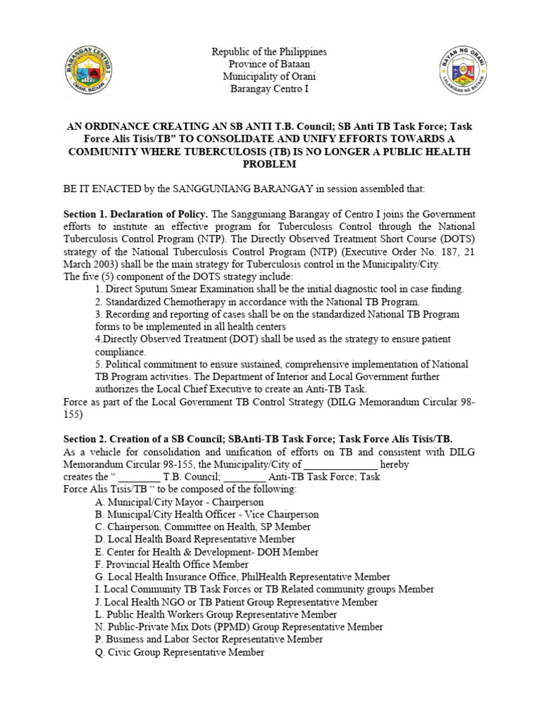 ORDINANCE | PDF | Tuberculosis | Health Care