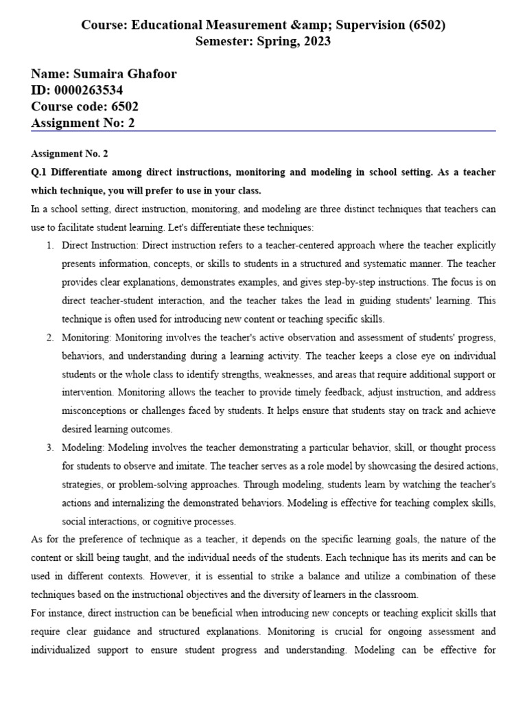 6502 - Assignment 2 | PDF | Teachers | Learning