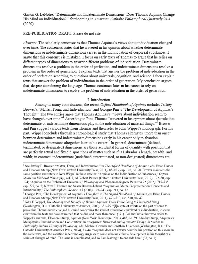 Aquinas on Individuation: Dimension Debate | PDF | Thomism | Thomas Aquinas