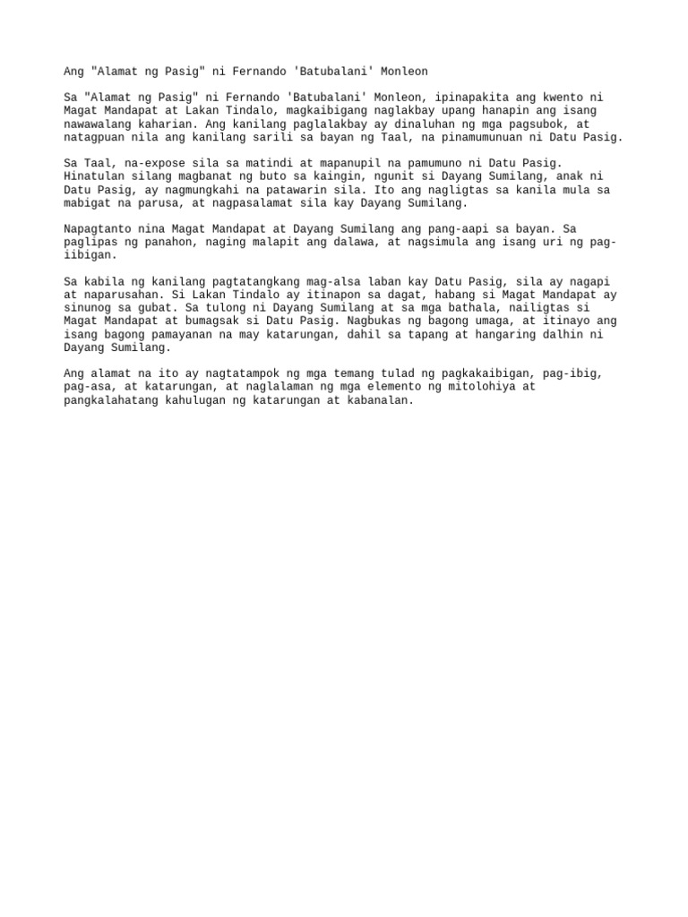 Alamat NG Pasig Ni Fernando Monleon | PDF