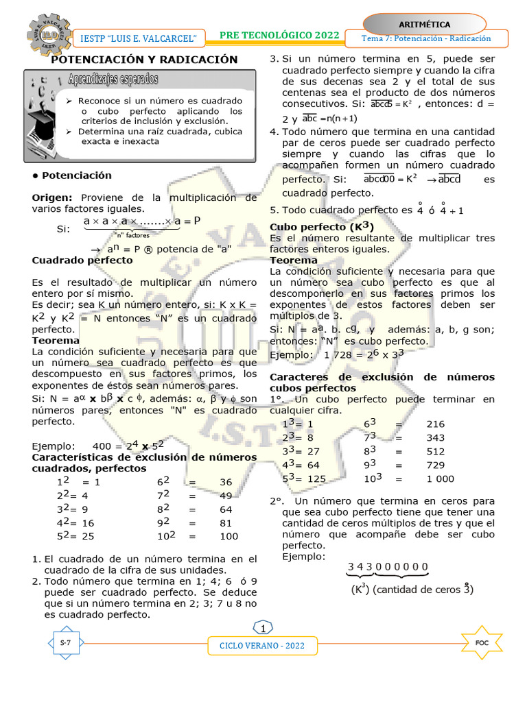 Semana 7 Potenciacion-Radicacion | PDF | Multiplicación | Exponenciación