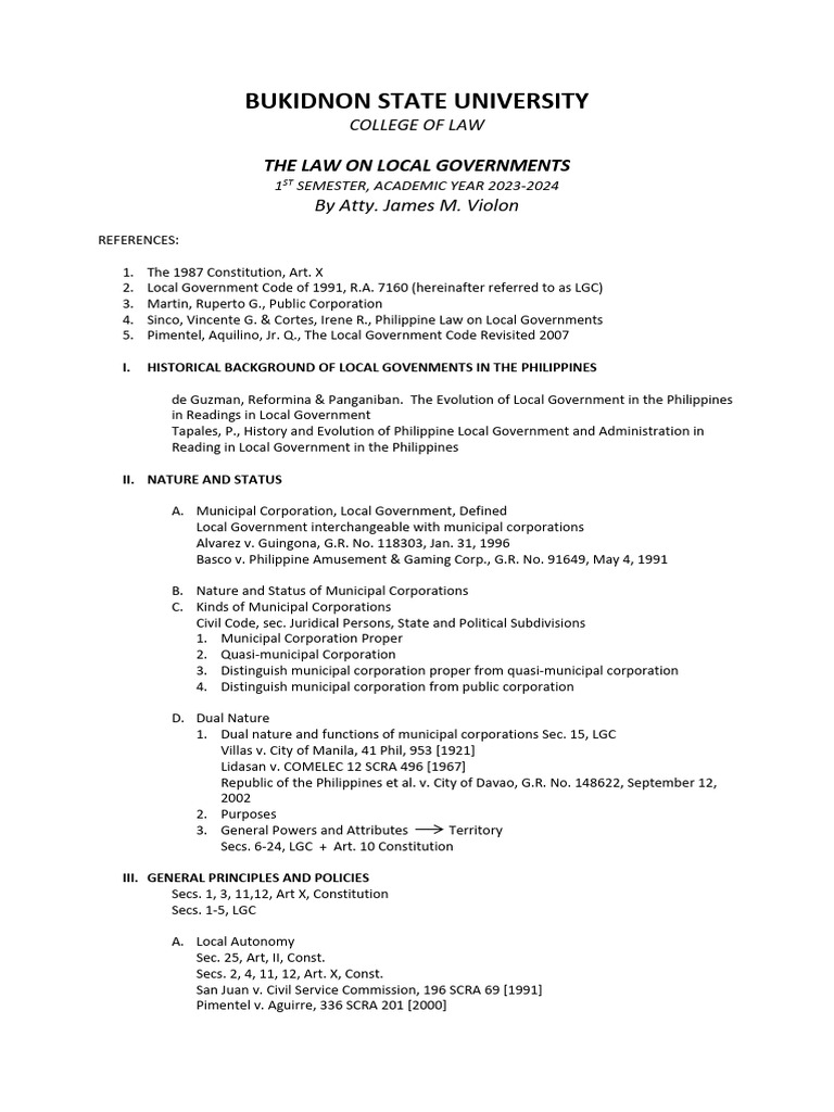 The Laws On Local Governments Syllabus | PDF | Commission On Elections ...