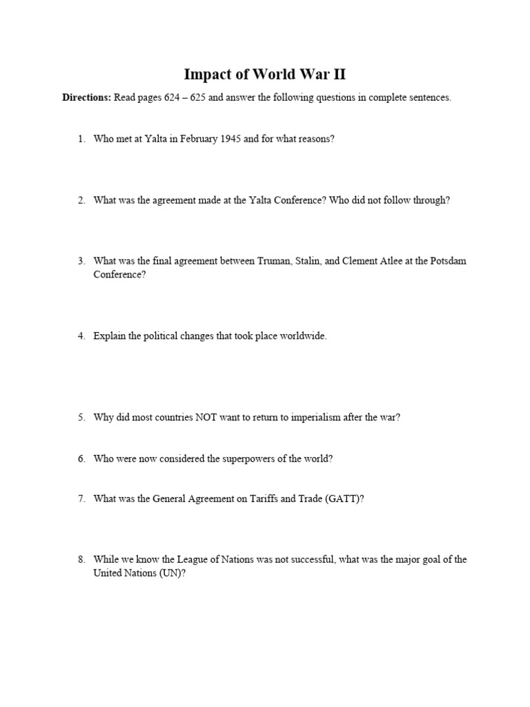 Impact of World War II Worksheet | PDF