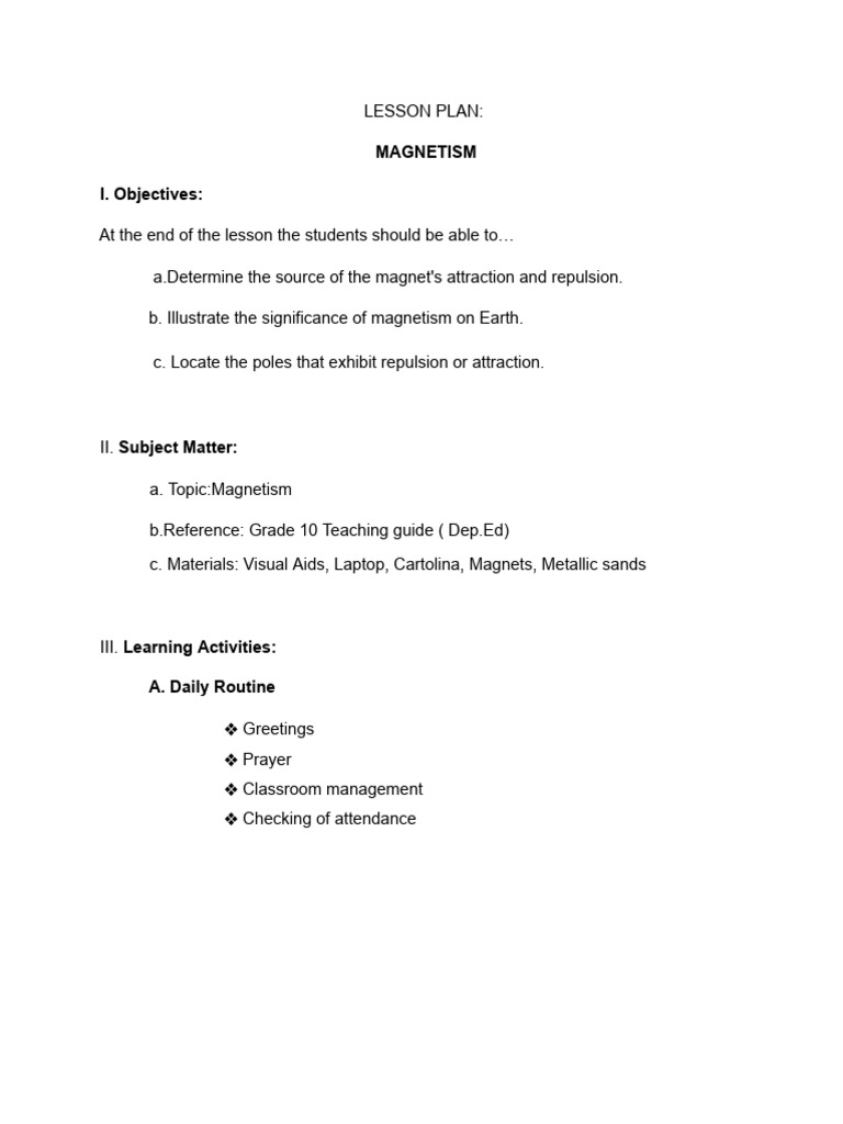 Lesson Plan No. 5 Magnetism | PDF | Earth's Magnetic Field | Magnetic Field