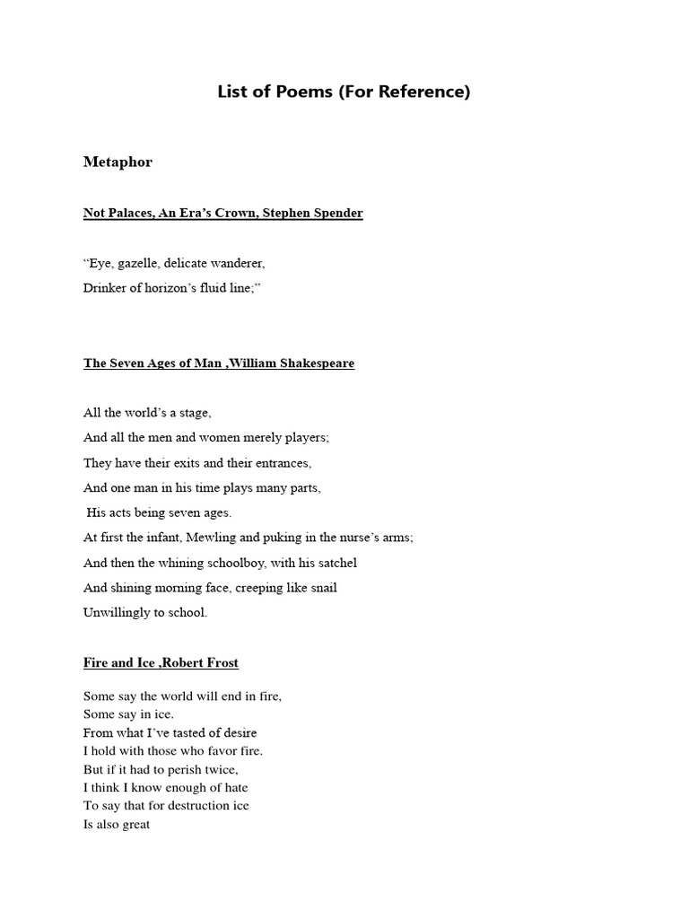 Poem List | PDF | The Faerie Queene | Poetry