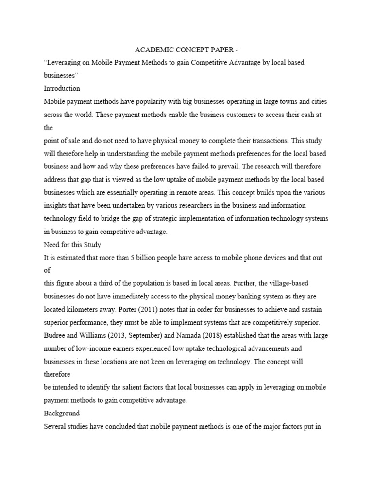 Academic Concept Paper | PDF | Competitive Advantage | Survey Methodology Academic Concept Paper | PDF | Competitive Advantage | Survey Methodology