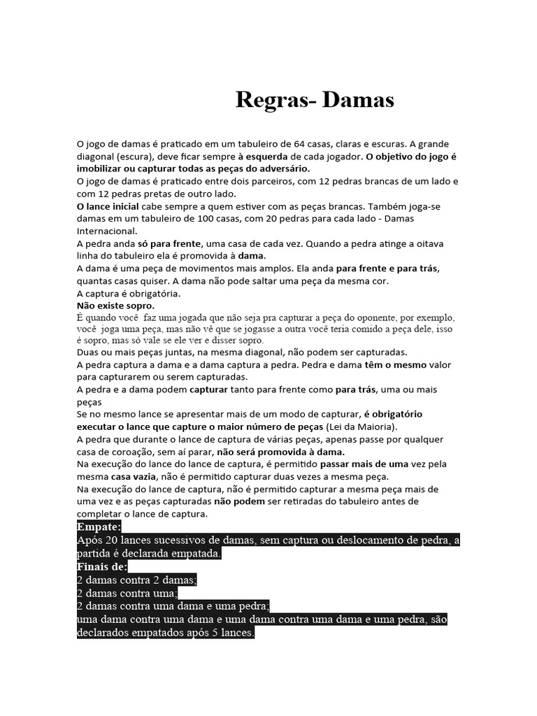 Regras-Damas Trabalho | PDF