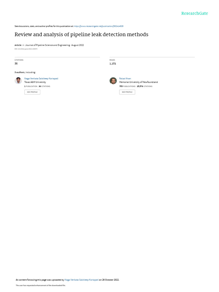 Review And Analysis Of Pipeline Leak Detection Methods Pdf Support Vector Machine Pipeline
