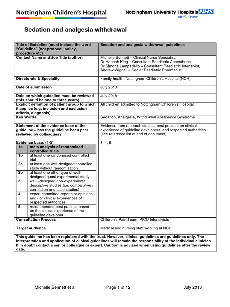 Sedation and Analgesia Withdrawal | PDF | Midazolam | Fentanyl
