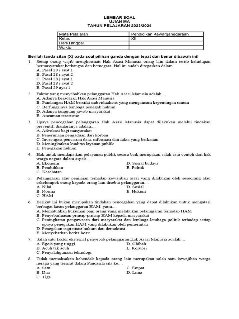 Soal PKN Kelas XII | PDF