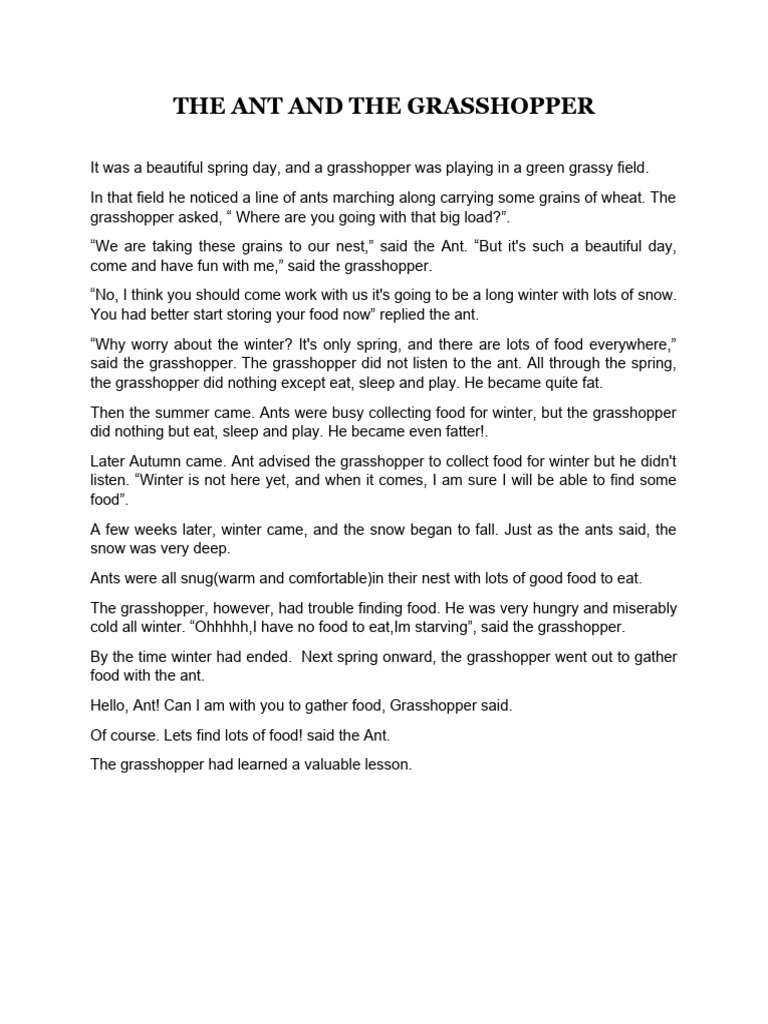 The Ant and The Grasshopper | PDF