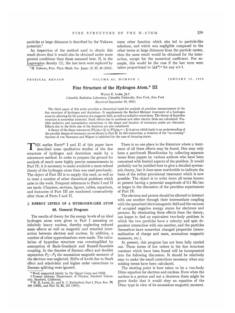 Lamb1952 - Fine Structure of The Hydrogen Atom | PDF | Quantum ...