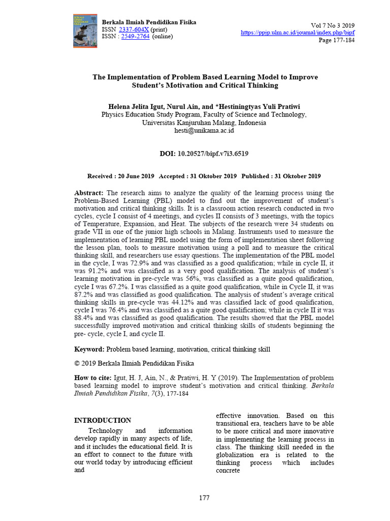 PBL Motivation | PDF | Critical Thinking | Learning