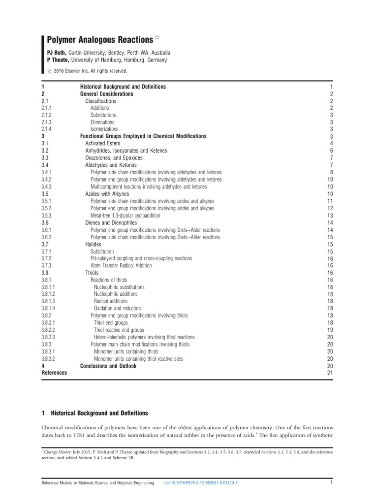 Polymer Analogous Reactions: R 2016 Elsevier Inc. All Rights Reserved ...