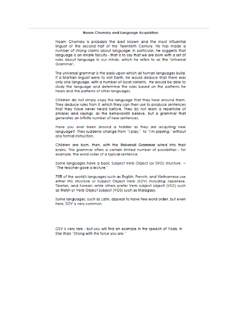 Lesson 3E. Noam Chomsky and Language Devlopment | PDF