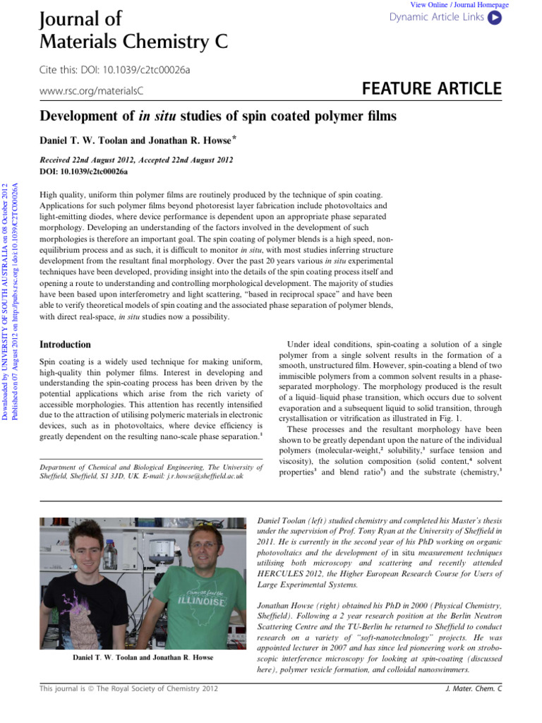 Development of in Situ Studies of Spin Coated Polymer Films: Cite This ...