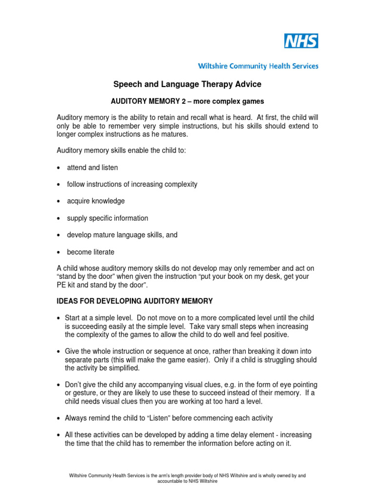 Working, Auditory Memory | PDF | Memory | Cognitive Science