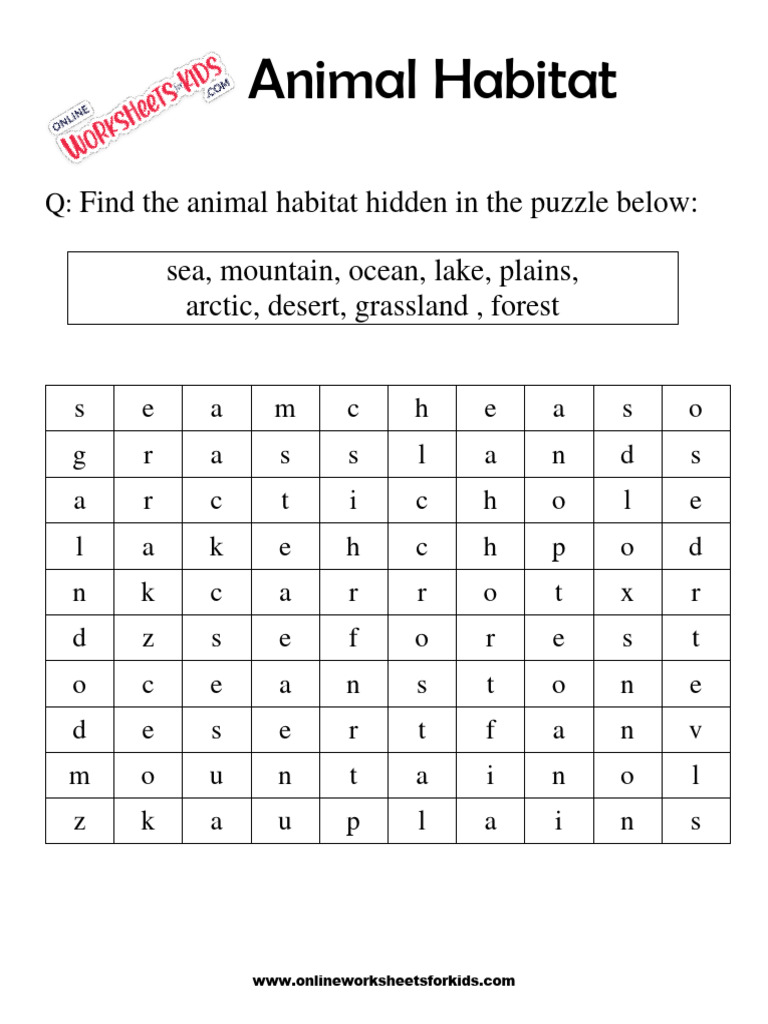 Animal Habitats Worksheets For Grade 1-5 | PDF